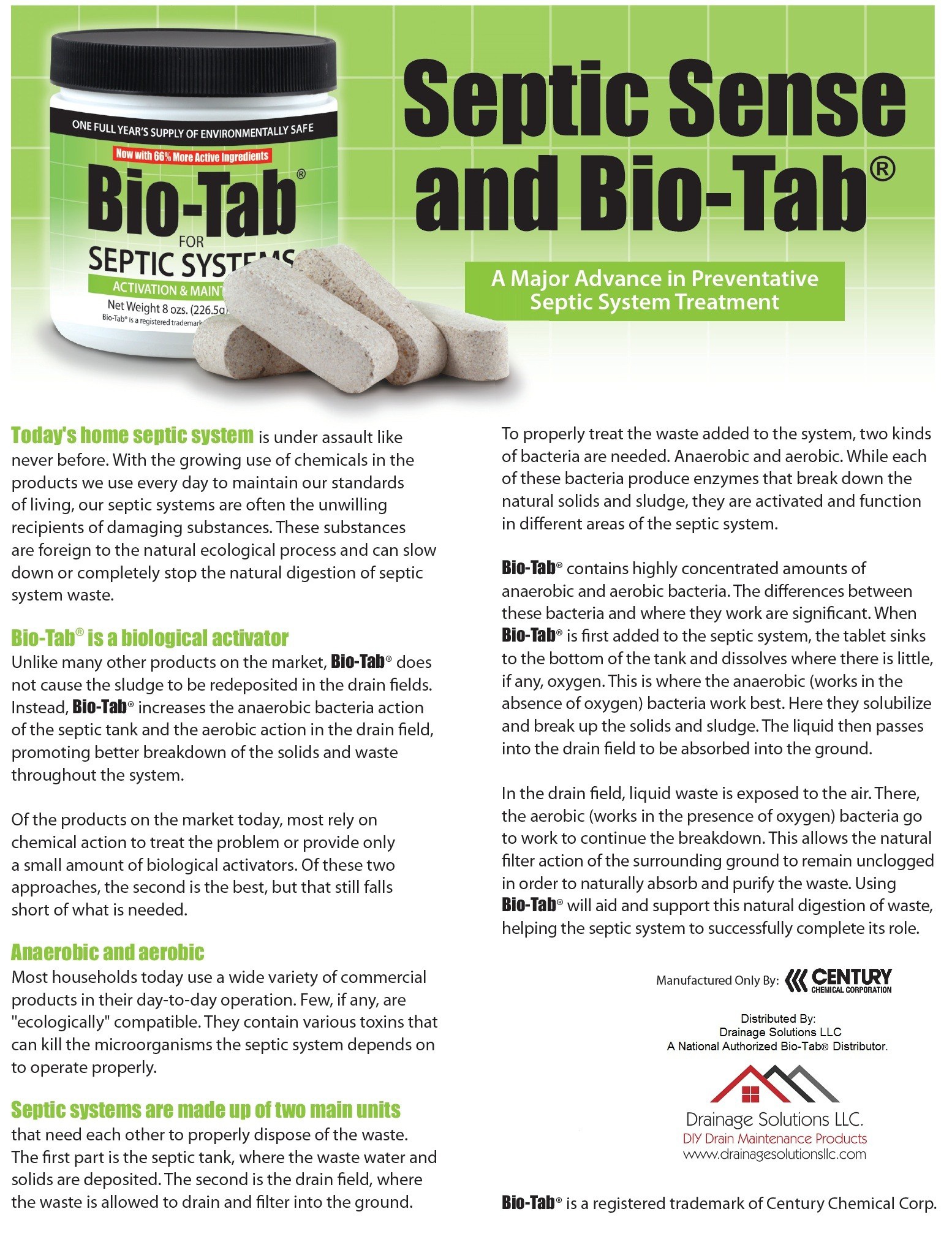 Septic Sense and Bio-Tab® – Drainage Solutions LLC